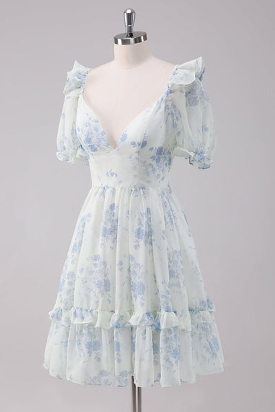 Wedtrend Women Light Blue Floral Short Homecoming Dress with Short ...