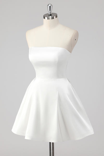 Wedtrend Women Simple White Graduation Dress A-Line Strapless Satin ...