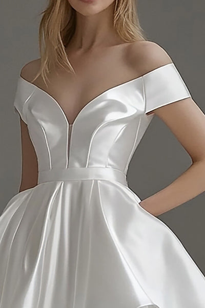 WEDTREND Women Off The Shoulder Graduation Dress White A Line Short ...