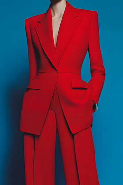 WEDTREND Women Red Prom Suits Notched Lapel Long Sleeves 2 Piece Work Suits