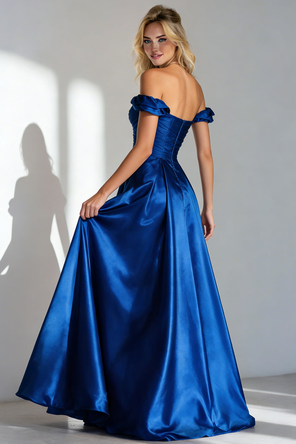 WEDTREND Women Off the Shoulder Wedding Guest Dress Royal Blue A Line ...