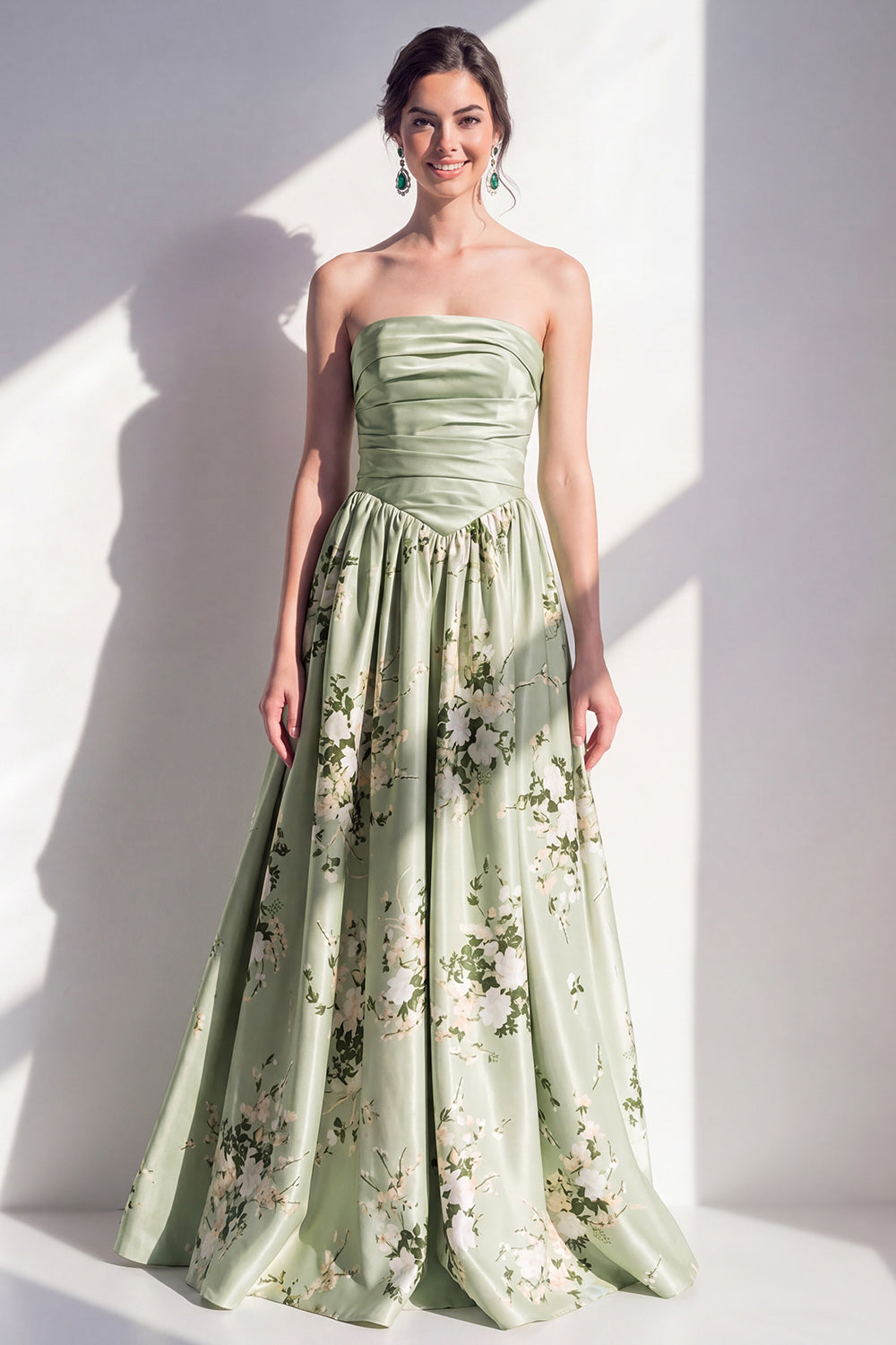 Wedtrend Women Strapless Sage Green Bridesmaid Dress Floral A Line ...