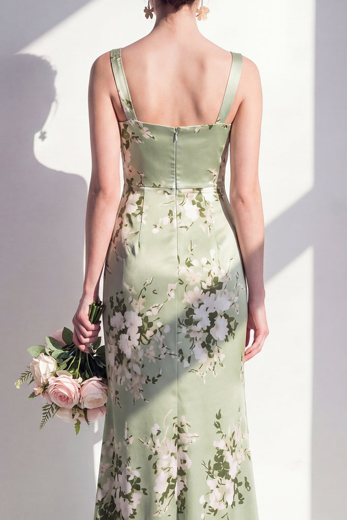 Wedtrend Women Sage Green Floral Bridesmaid Dress Mermaid Square Neck ...