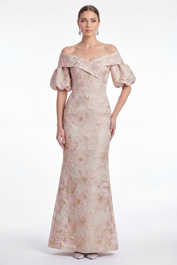 WEDTREND Women Off the Shoulder Blue Floral Mother of the Bride Dress ...