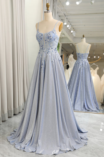 Wedtrend Women Glitter Grey Blue Prom Dress A-Line Spaghetti Straps ...