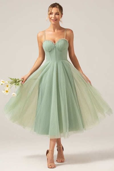 Wedtrend Women Matcha Bridesmaid Dress A-Line Spaghetti Straps Pleated ...