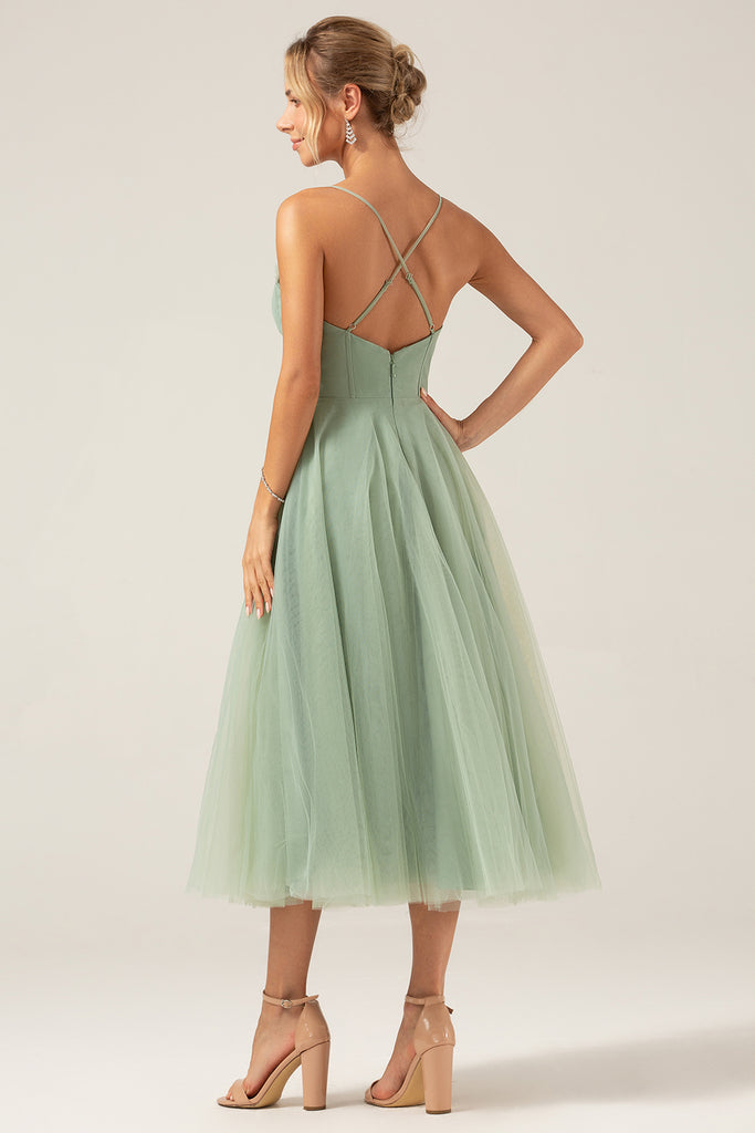 Wedtrend Women Matcha Bridesmaid Dress A-Line Spaghetti Straps Pleated ...