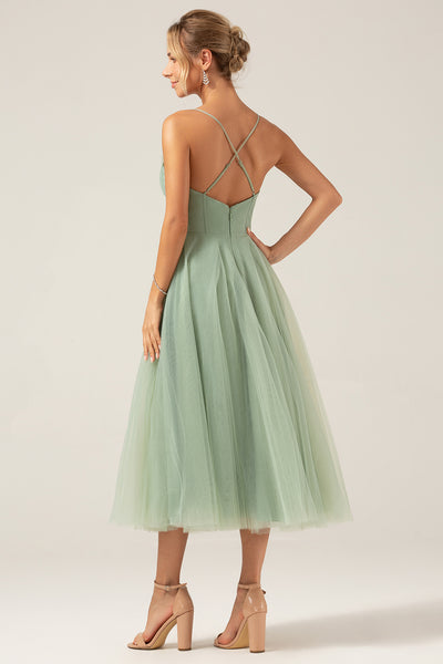 Wedtrend Women Matcha Bridesmaid Dress A-Line Spaghetti Straps Pleated ...
