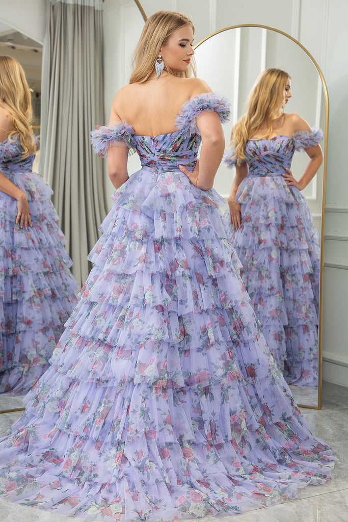 Wedtrend Women Lavendar Prom Dress A Line Strapless Pleated Floral ...