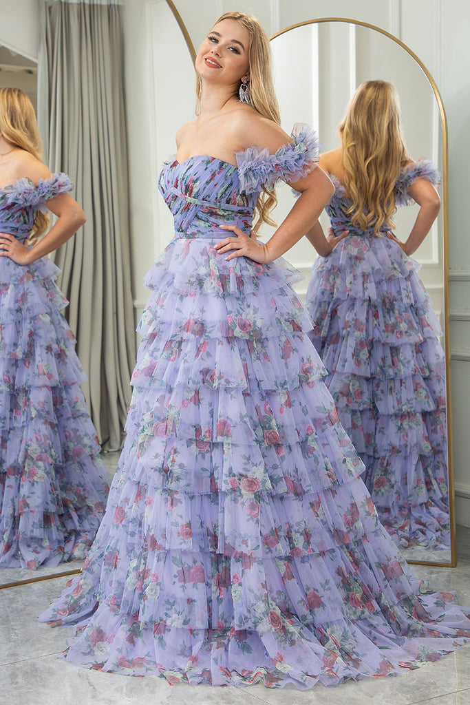 Wedtrend Women Lavendar Prom Dress A Line Strapless Pleated Floral ...