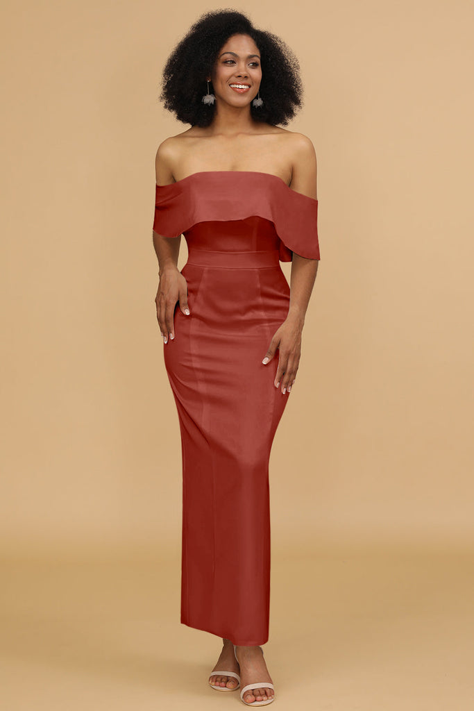 Wedtrend Women Bridesmaid Dress Mermaid Off the Shoulder Floor Length Satin Wedding Party Formal ...